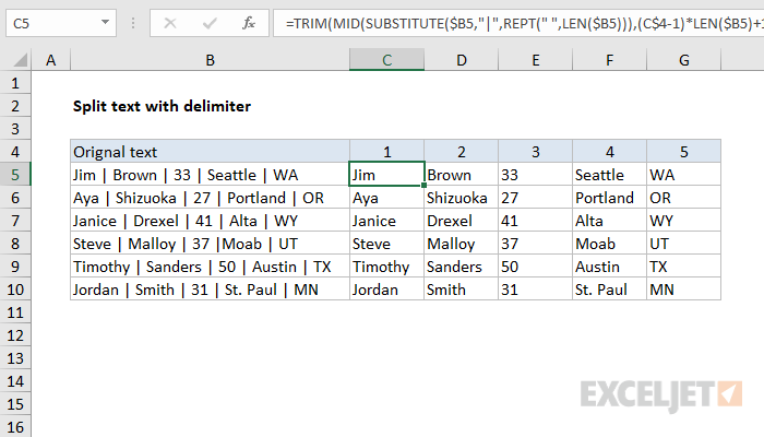 Split Text With Delimiter Excel Formula Exceljet